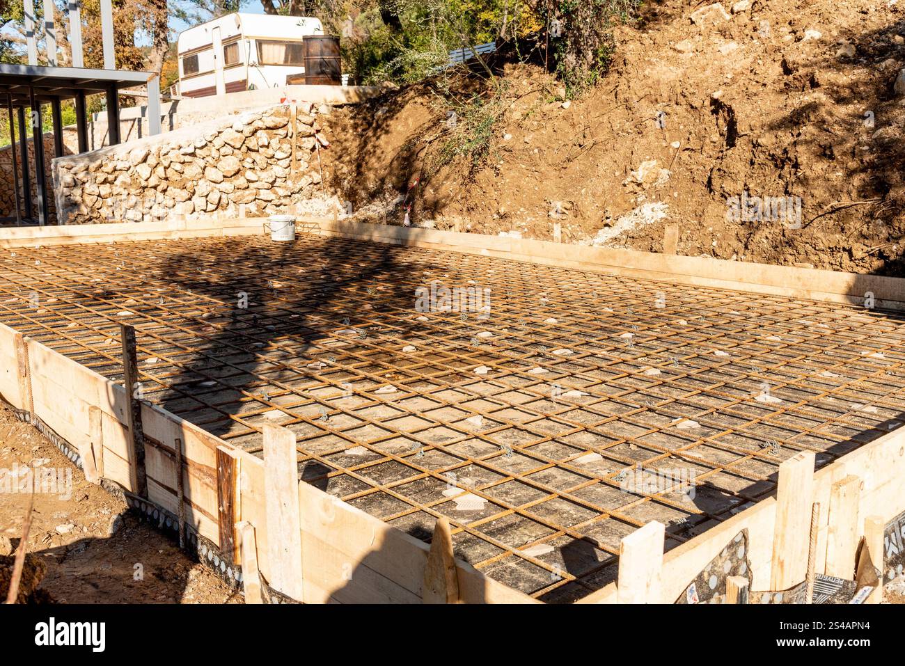 Open air construction site, residential building build, metal ...