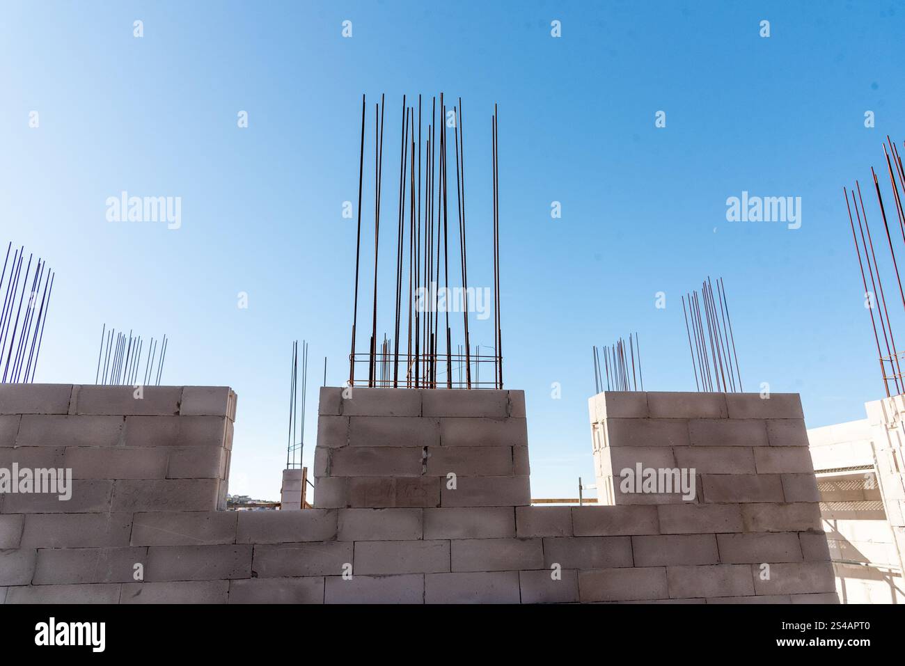 Open air construction site, residential building build, metal ...