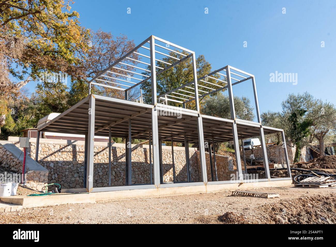 Open air construction site, residential building build, metal ...
