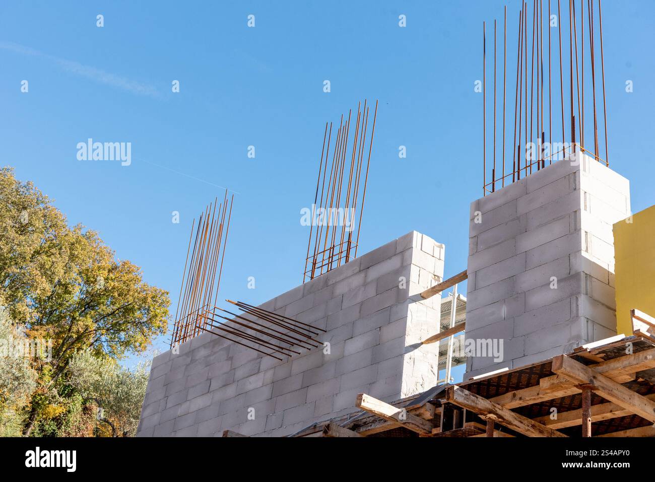 Open air construction site, residential building build, metal ...