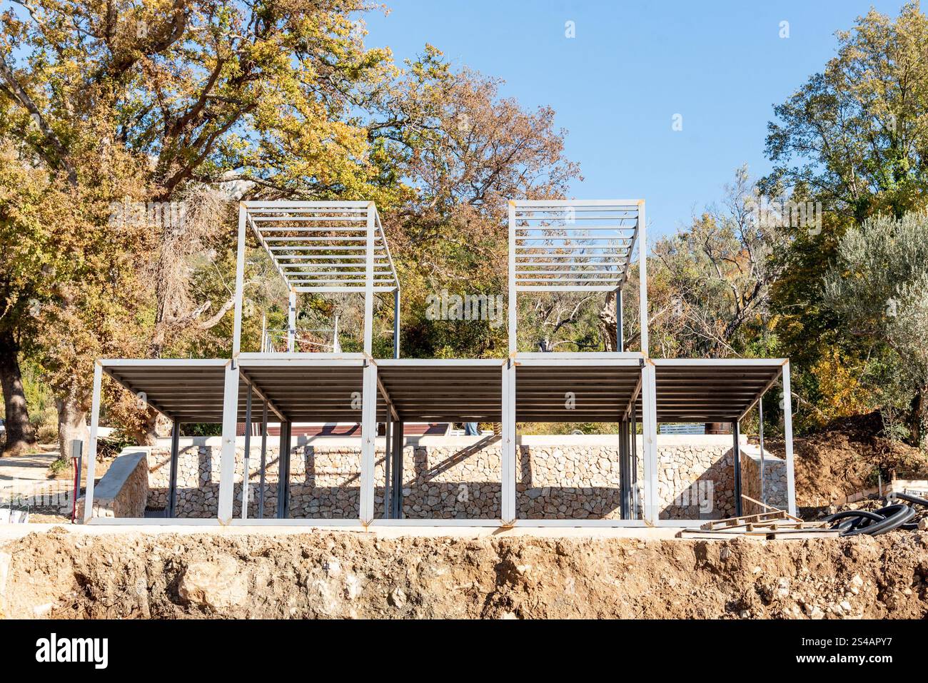 Open air construction site, residential building build, metal ...