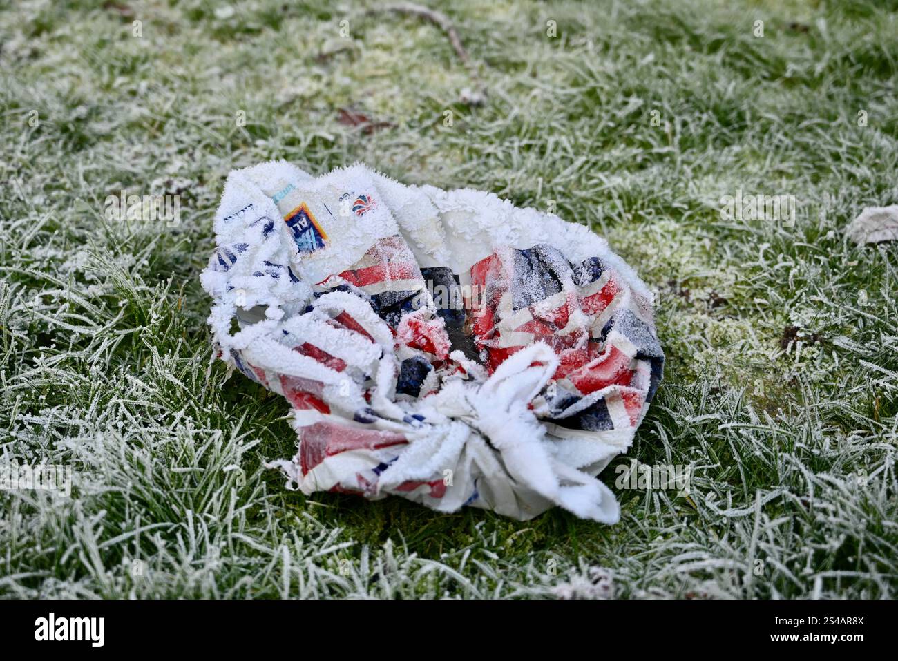 union jack flag design plastic aldi carrier bag frozen solid- frost and ...