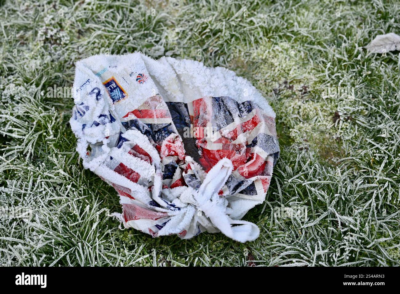 union jack flag design plastic aldi carrier bag frozen solid- frost and ...
