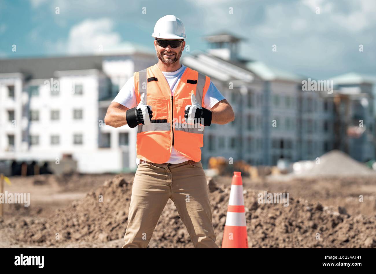 Hispanic 40s worker builder man on site construction. American middle aged man worker ...