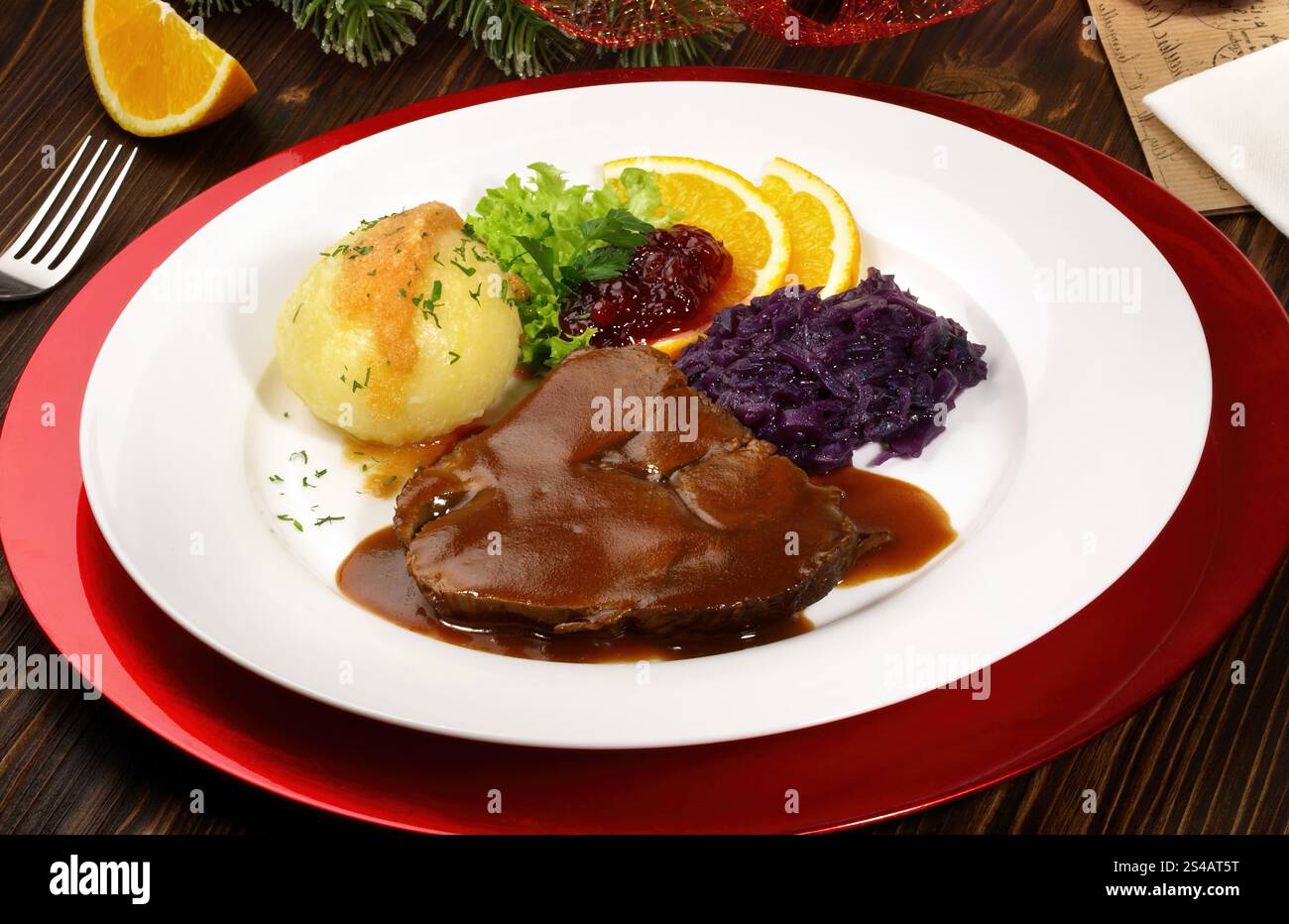Roasted Deer with Potato Dumplings Stock Photo - Alamy