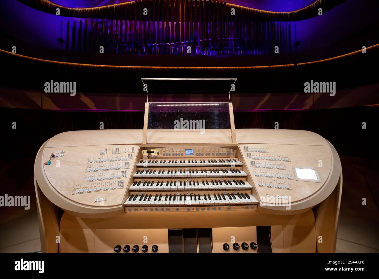 View of the Large Concert Organ and the organ control panel in the ...