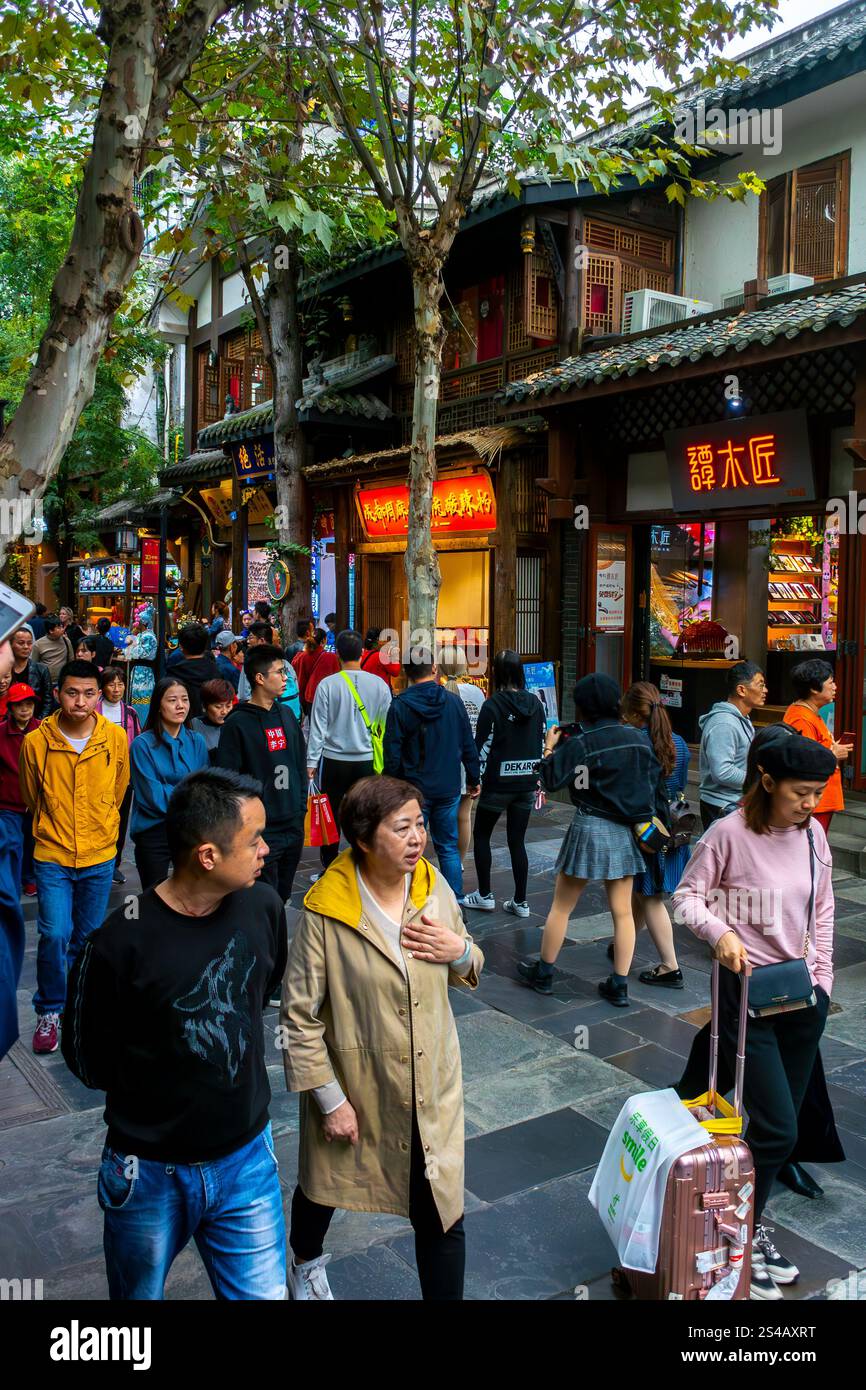 Chengdu, China, Sichuan, Large Crowd People, Walking, Street Scene ...