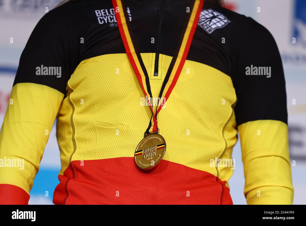 Yana Parthoens celebrates on the podium after winning the women U17 ...