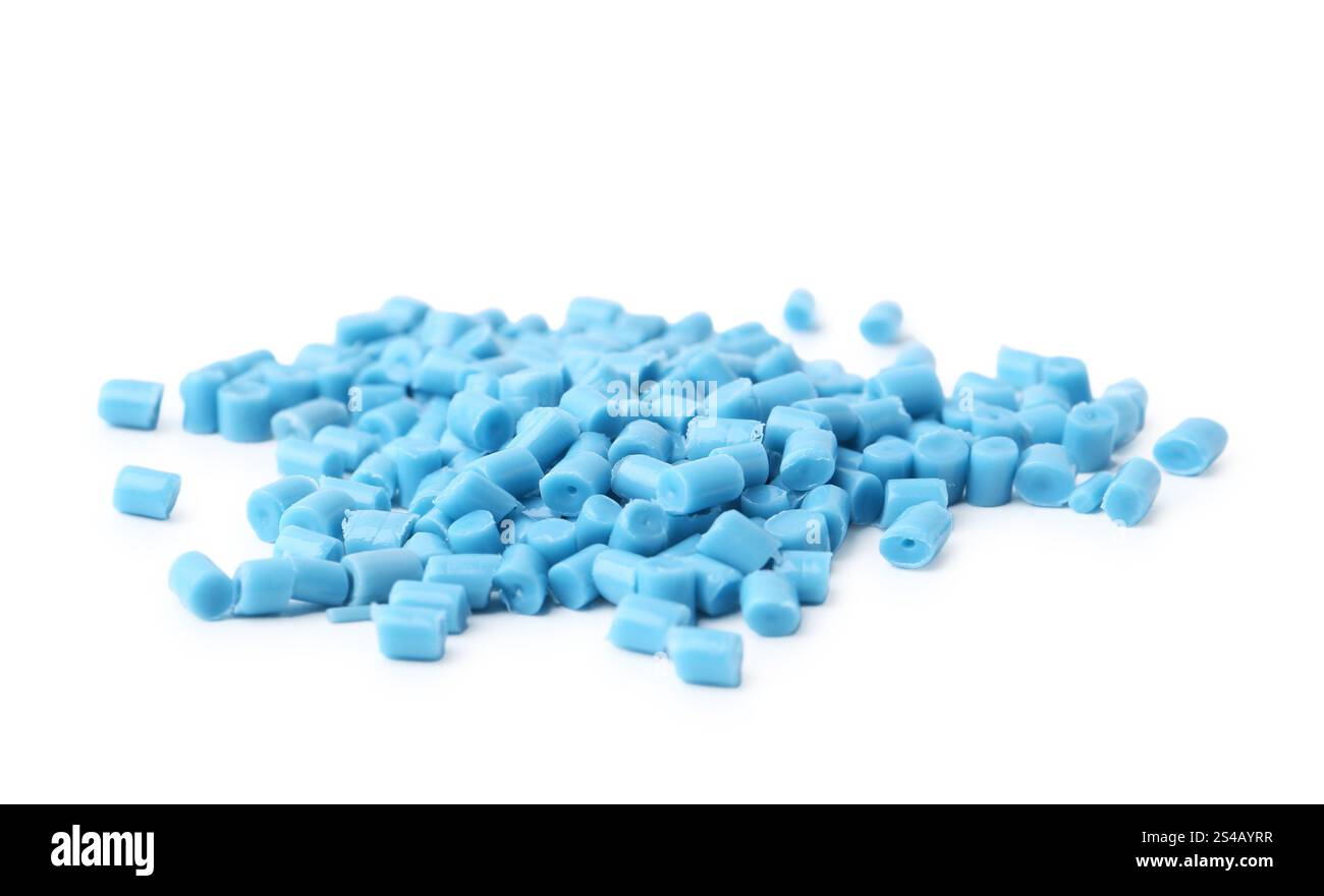 Pile of light blue plastic granules isolated on white Stock Photo - Alamy
