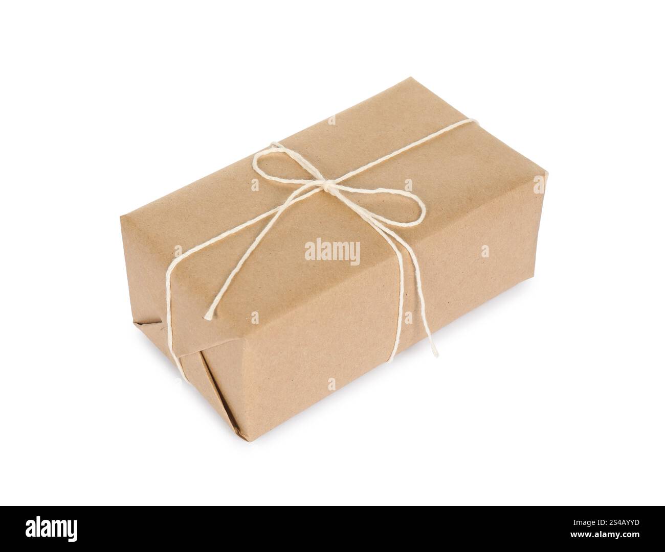 One parcel box wrapped in paper isolated on white Stock Photo - Alamy