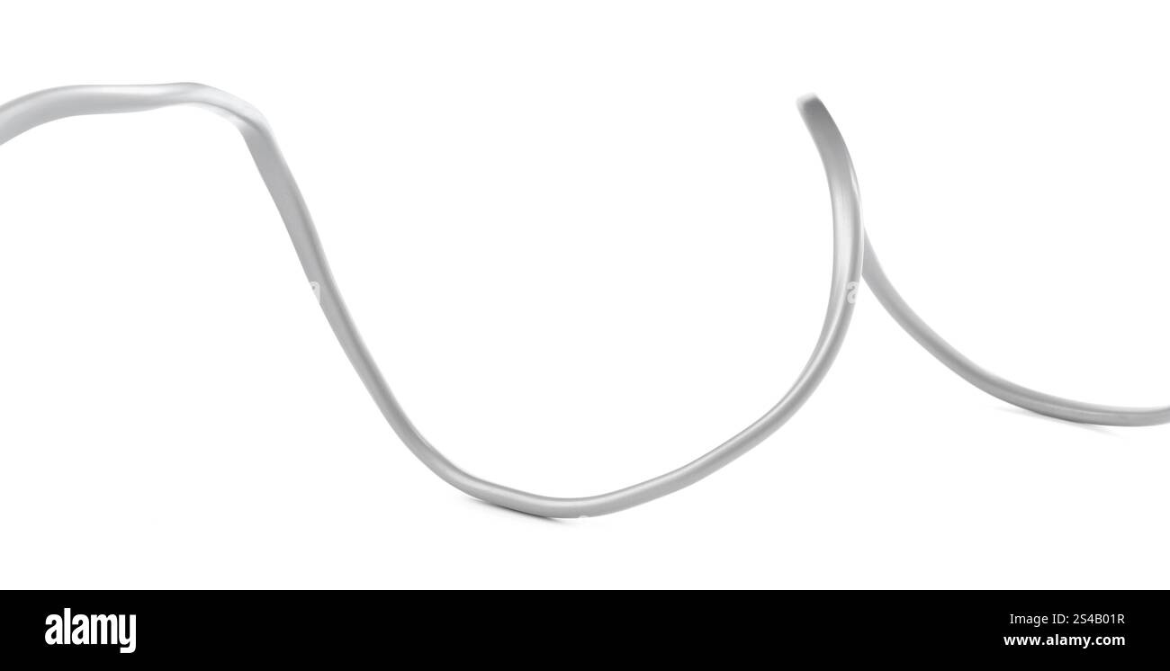 One grey electrical wire isolated on white Stock Photo - Alamy