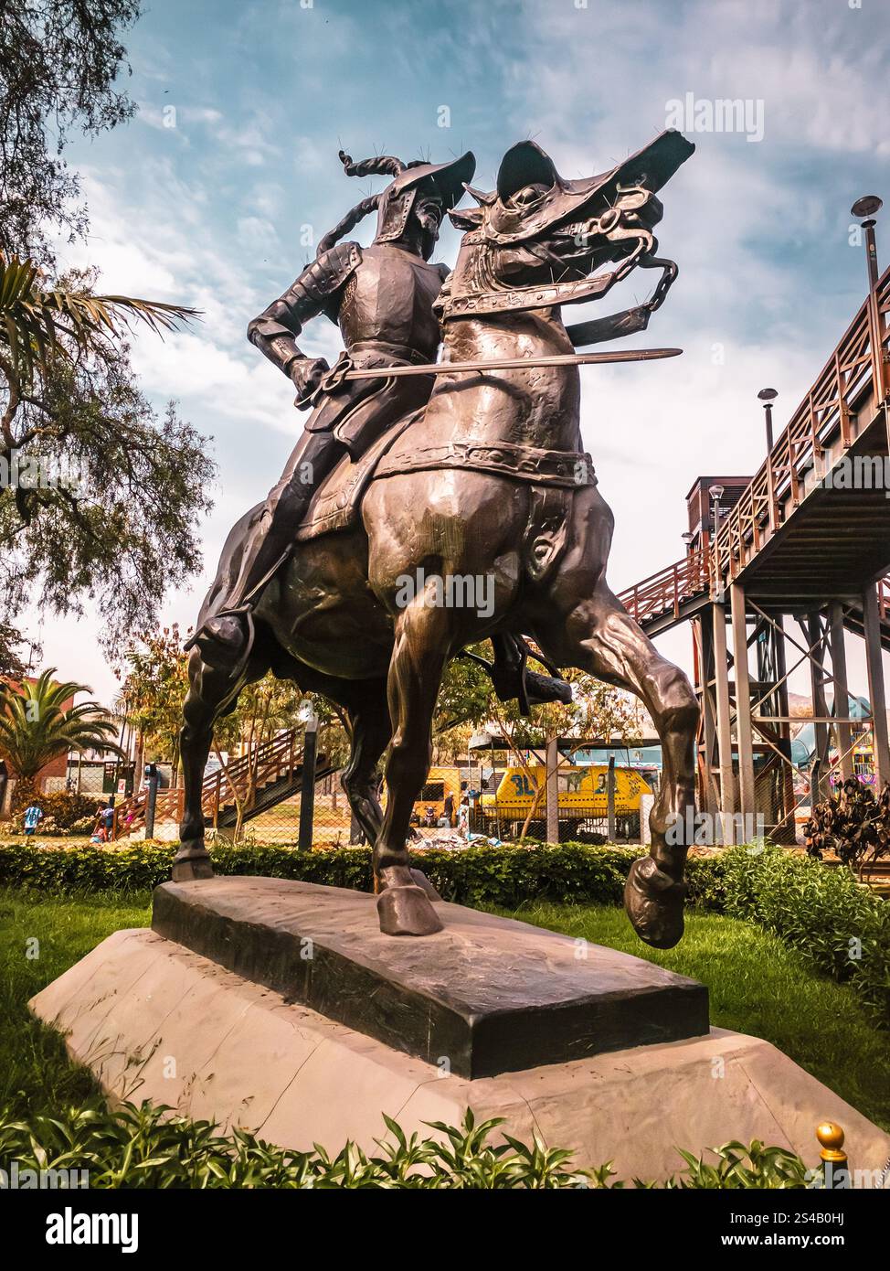 Statue of Francisco Pizarro at Park of the Wall - Lima, Peru Stock ...