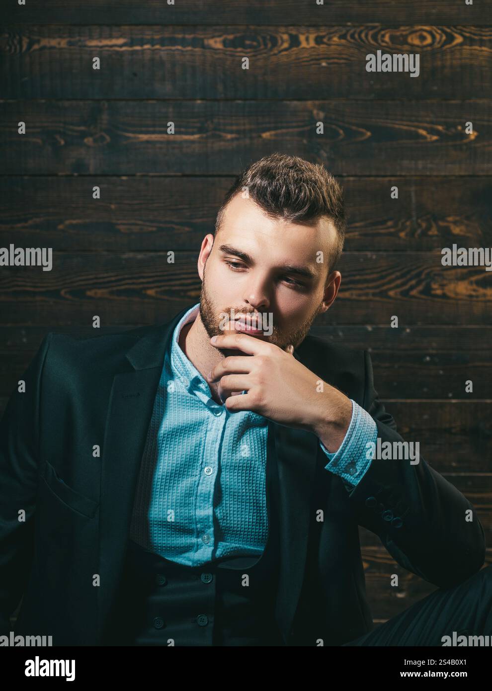 thoughtful man in business dress code jacket. Man in classic suit shirt ...