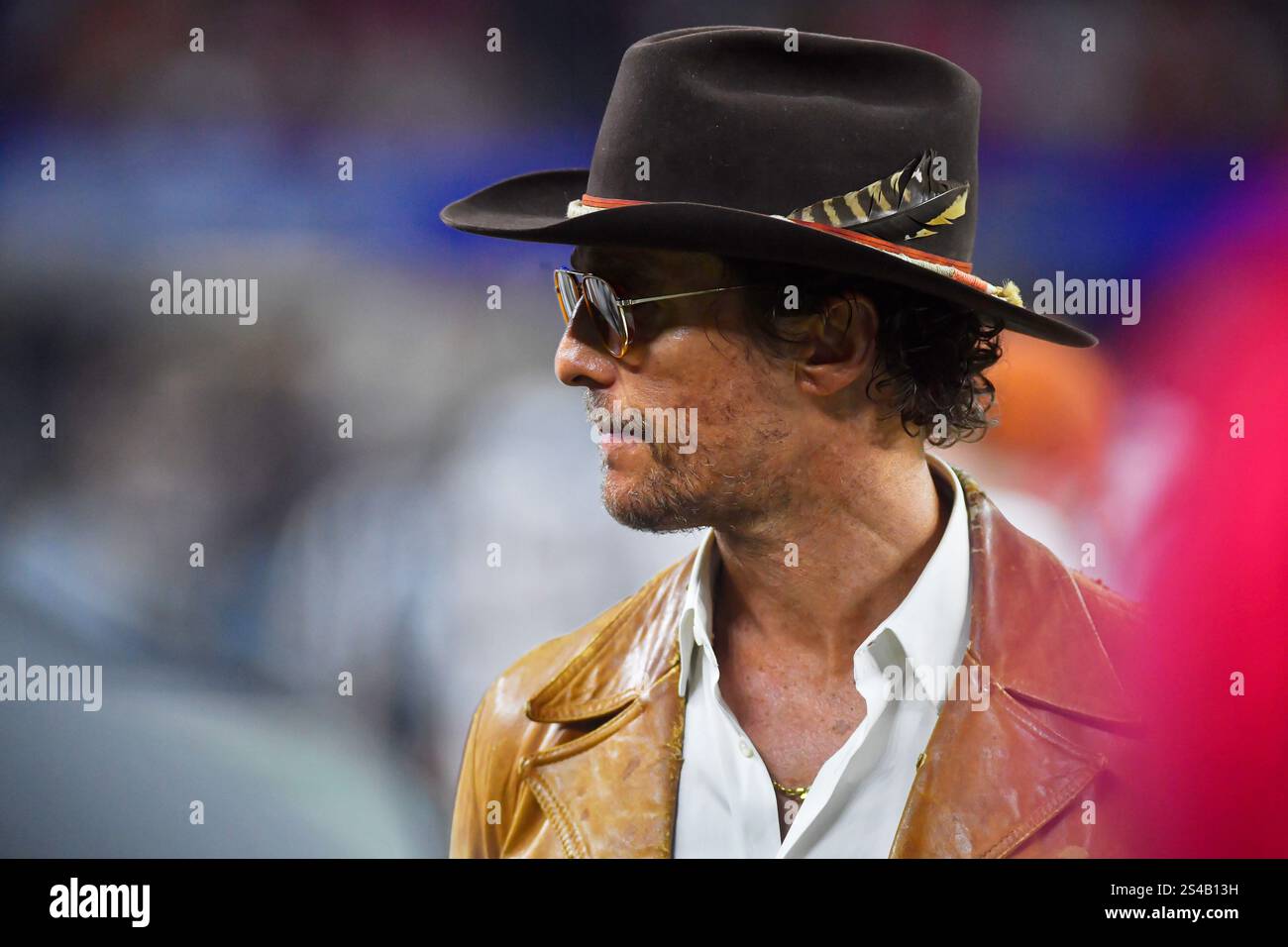 Arlington, TX, USA. 10th Jan, 2025. Actor Matthew McConaughey paces the ...