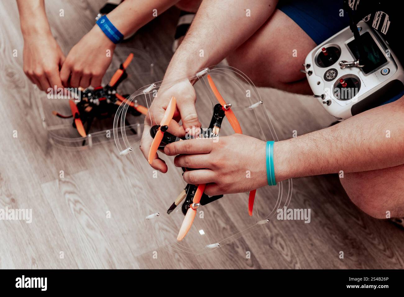 Drone Operator Controls Flying Quadcopter Modern Remote Technology ...