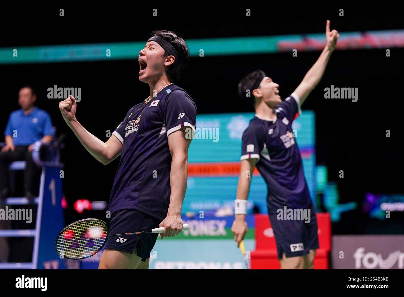 South Korea's Seo Seung Jae, left and Kim Won Ho celebrate victory ...