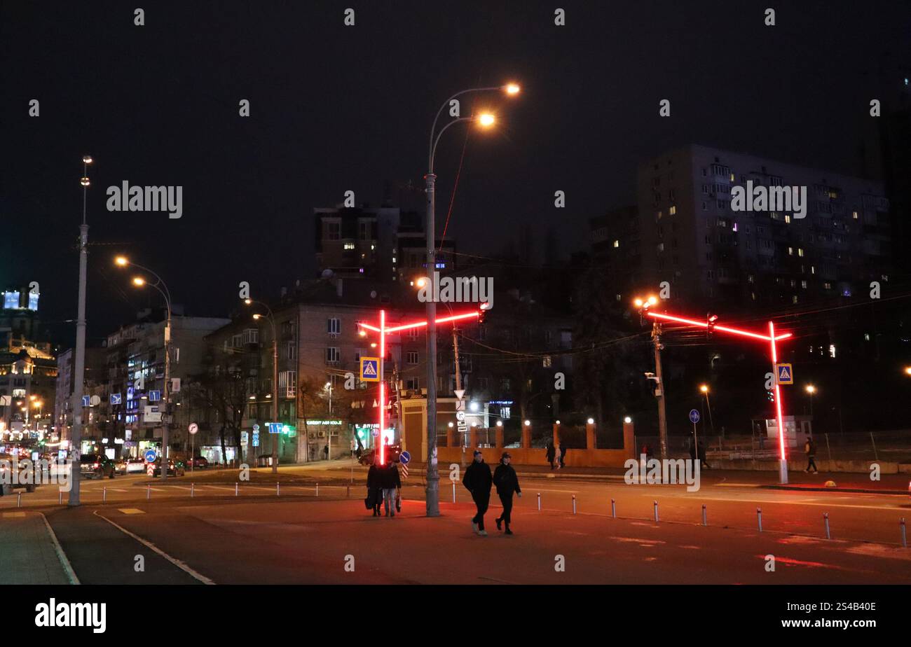 Kyiv, Ukraine. December 1, 2024. View of Public Transport Crossing with ...