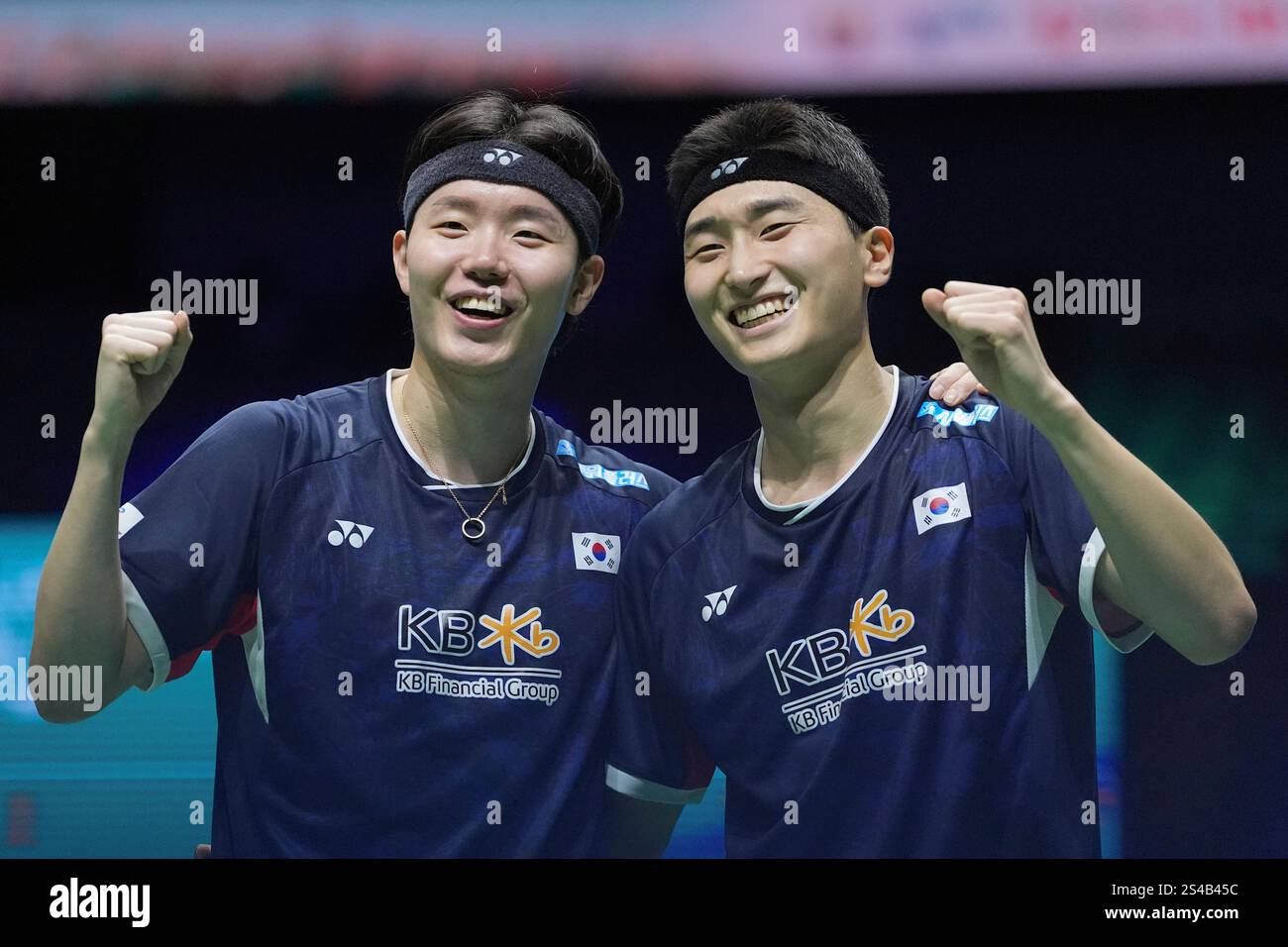 South Korea's Kim Won Ho, right, and Seo Seung Jae celebrate defeating India's Satwiksairaj ...