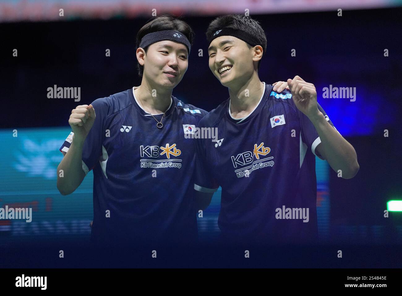 South Korea's Kim Won Ho, right and Seo Seung Jae celebrate defeating India's Satwiksairaj ...