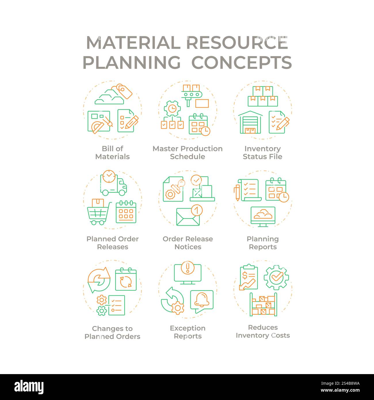 Material resource planning duo tone concept icons Stock Vector Image ...