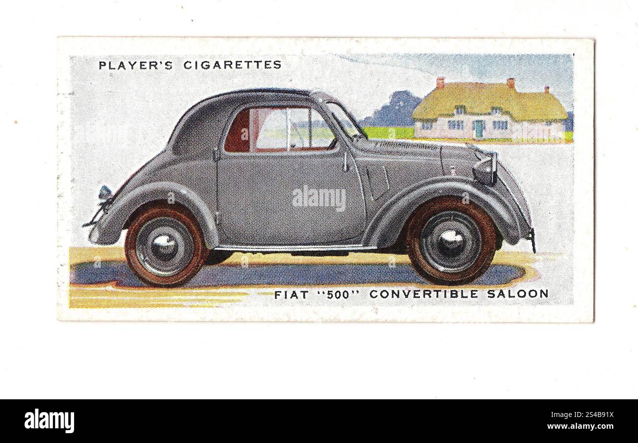 An antique Motor Car cigarette card illustrating a Fiat 500 Convertible ...