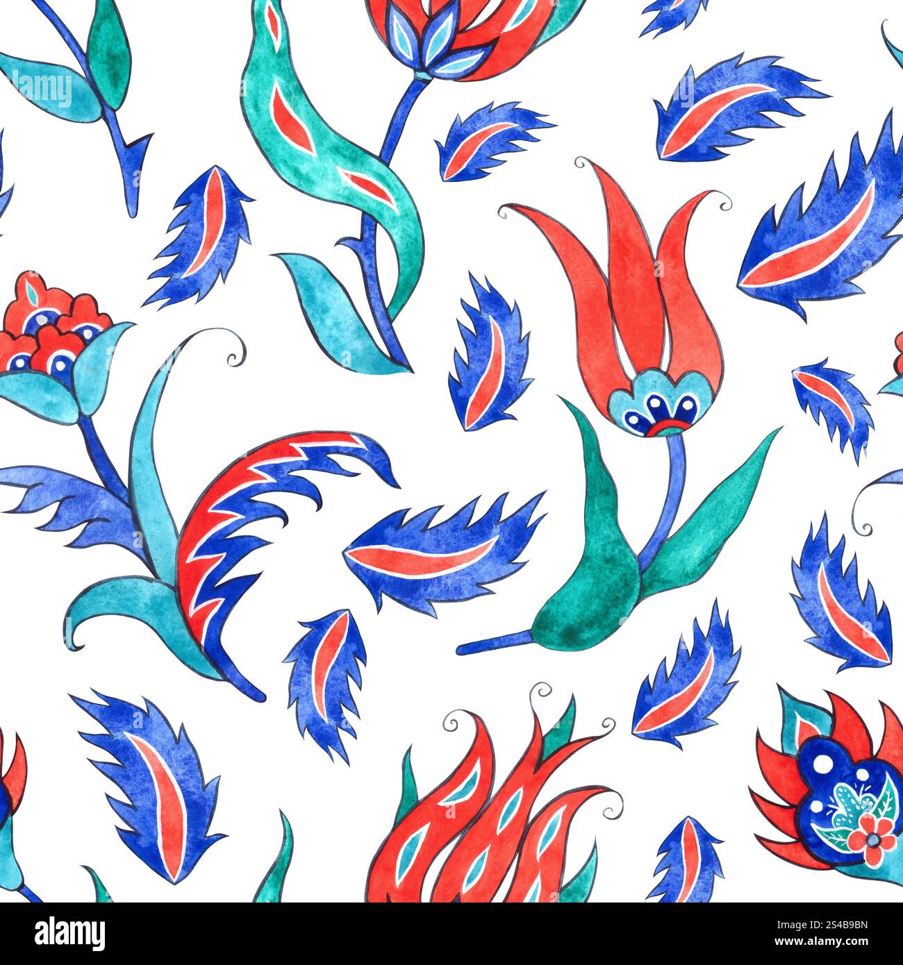 Turkish tulip flowers and leaves, fantasy decor element. Seamless ...