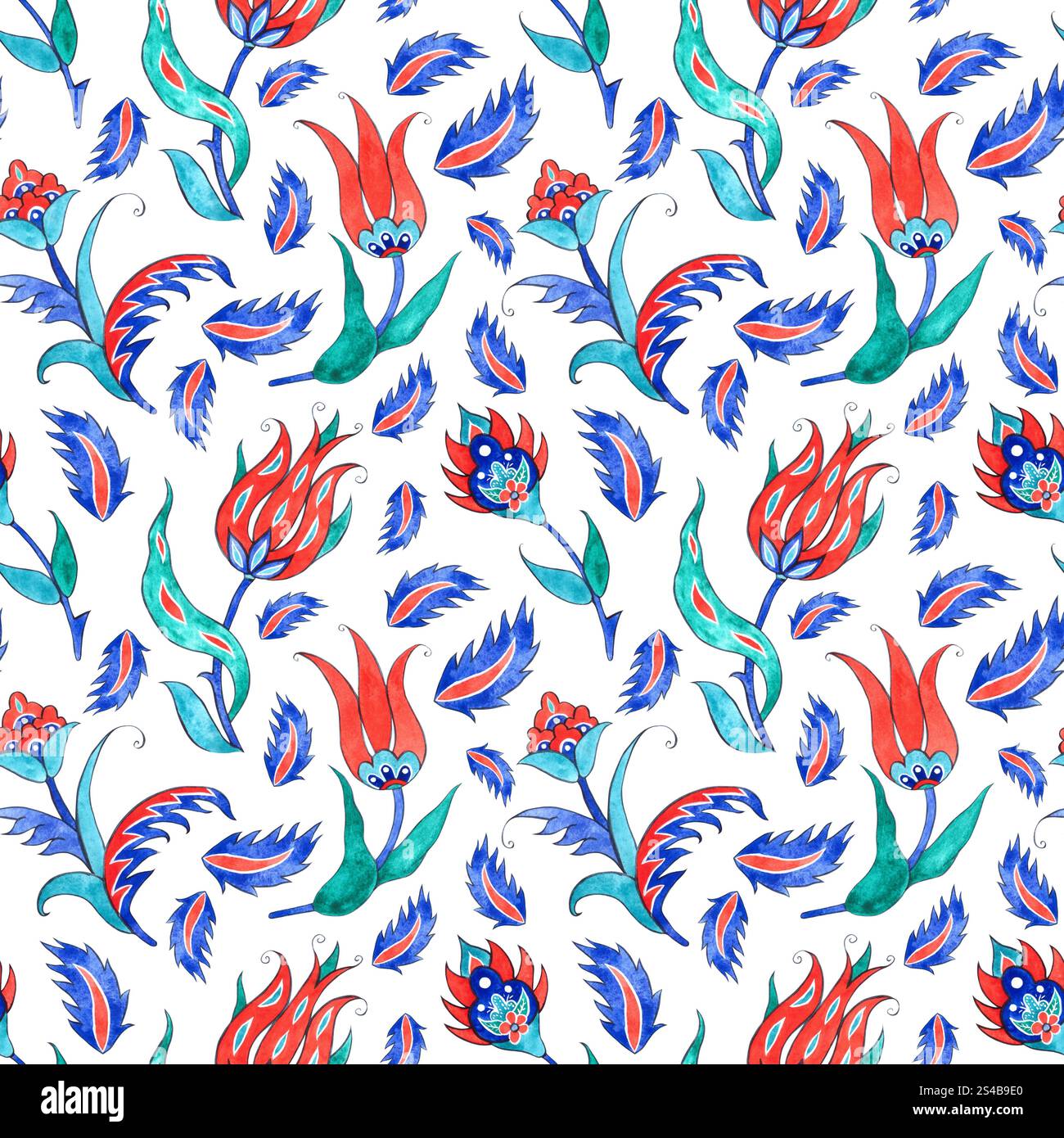 Turkish tulip flowers and leaves, fantasy decor element. Seamless ...