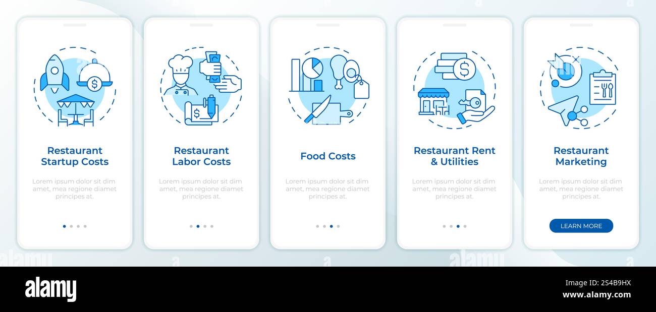 Restaurant operational costs blue onboarding mobile app screen ...