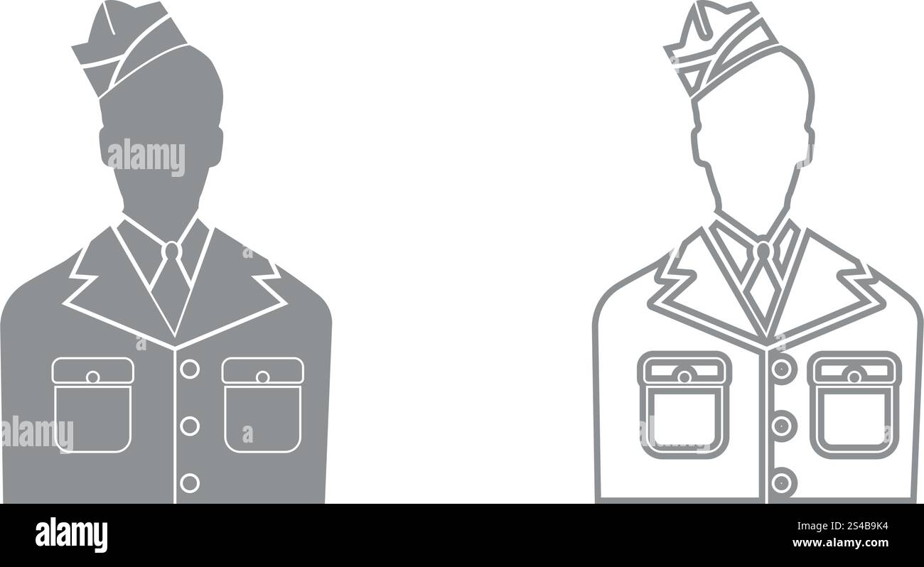 Veteran or soldier of the american army grey set icon Stock Vector ...