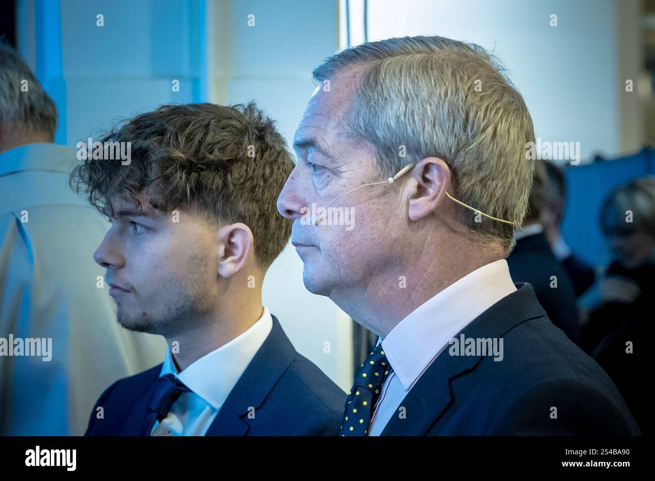 Surrey, UK. 10th January 2025. Nigel Farage(R), Leader of Reform UK ...
