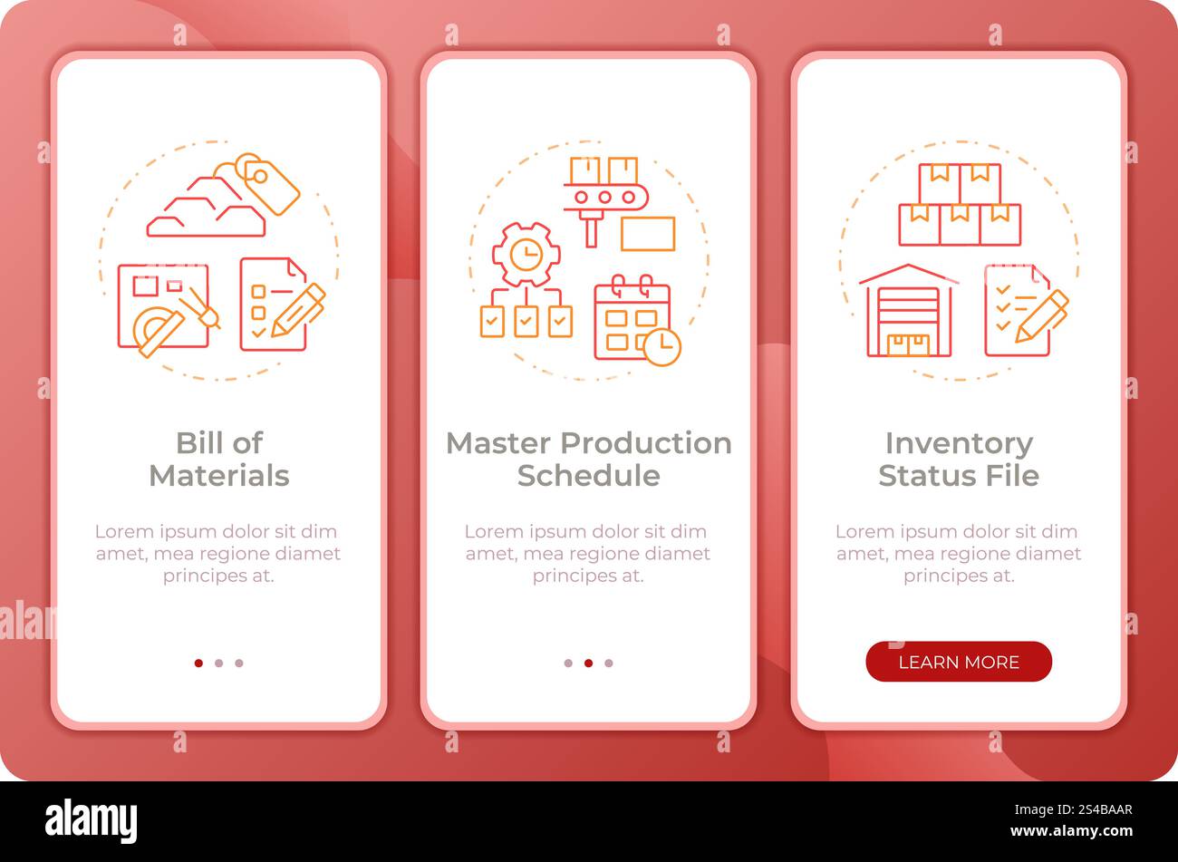 MRP input app onboarding screens. Industry management. Duo tone vector illustration. UI design ...