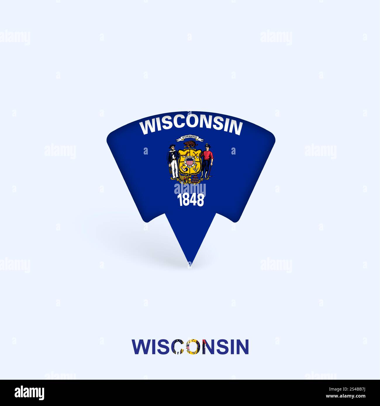 Wisconsin Flag Map Pointer Design with Shadow. Vector illustrator Stock ...