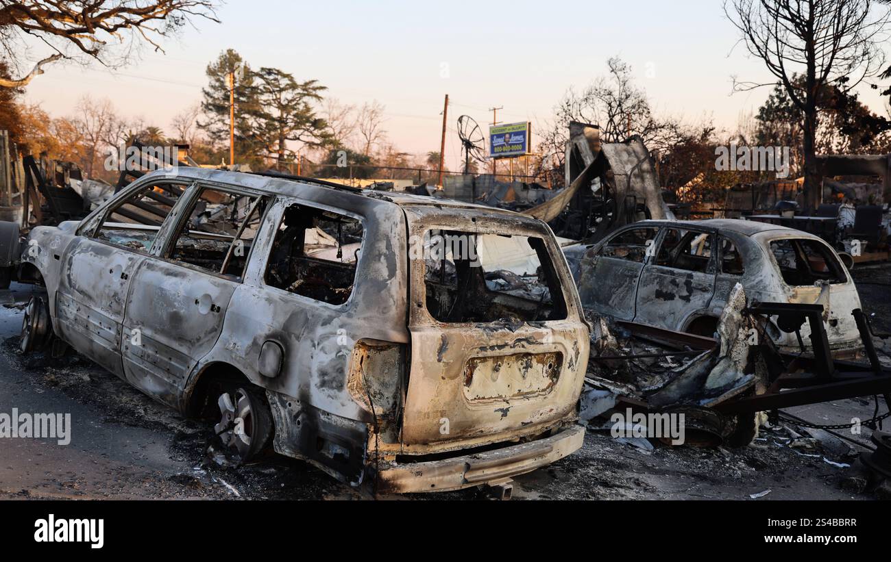 Pacific Palisades, California, USA. 10th Jan, 2025. Cars burnt in the ...