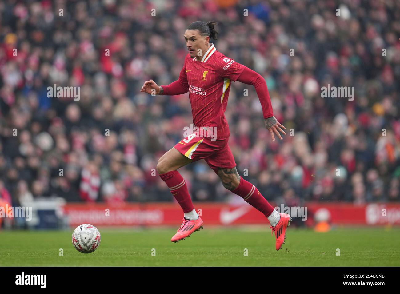 Liverpool's Darwin Nunez runs with the ball during the FA Cup soccer ...
