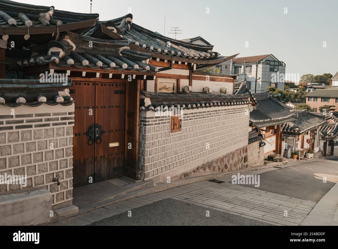 Traditional Korean architecture old houses and street view at Bukchon ...