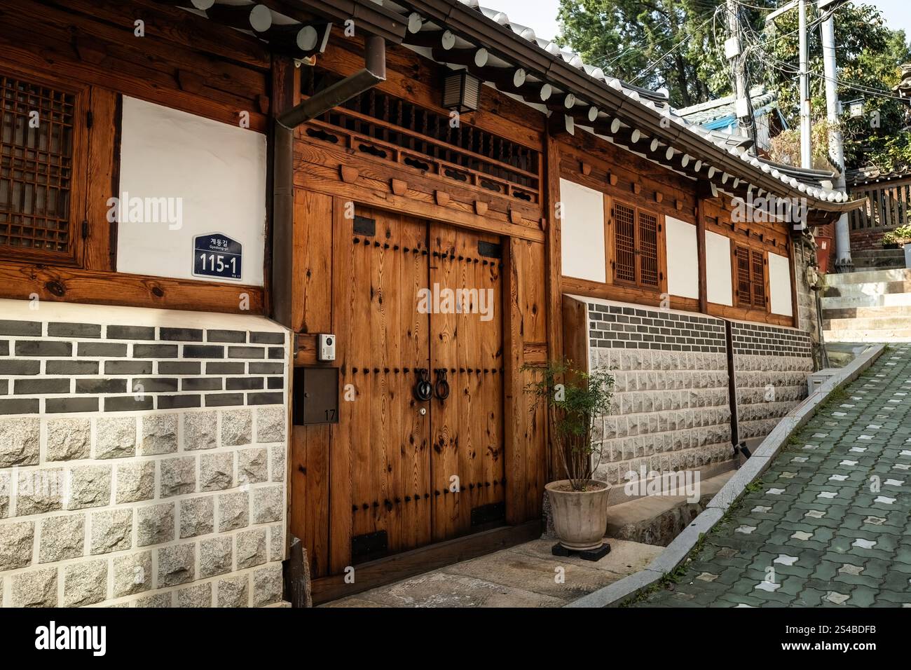 Traditional Korean architecture old houses and street view at Bukchon ...