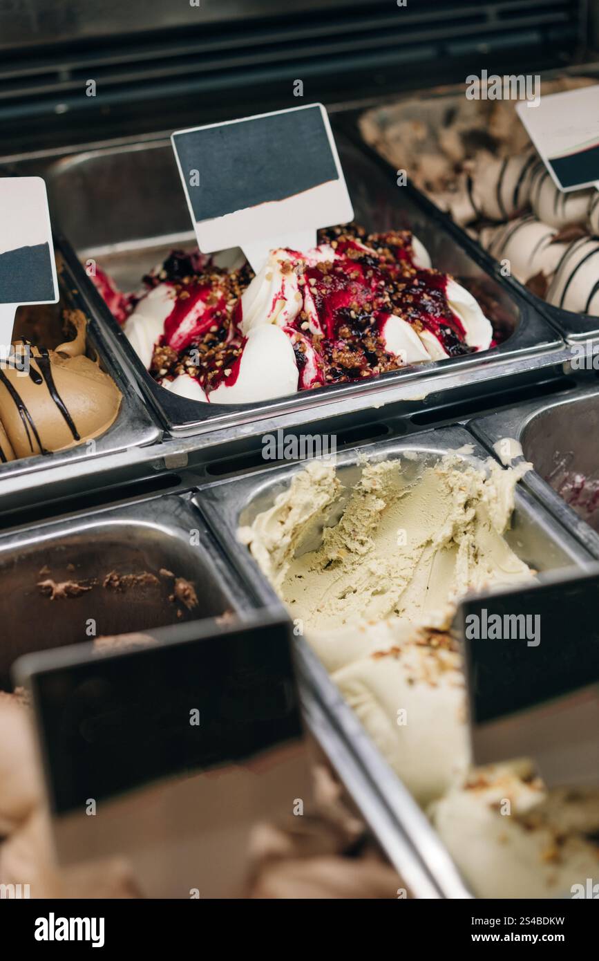 An ice cream vendor places. Traditional ice cream in the Italy Stock ...