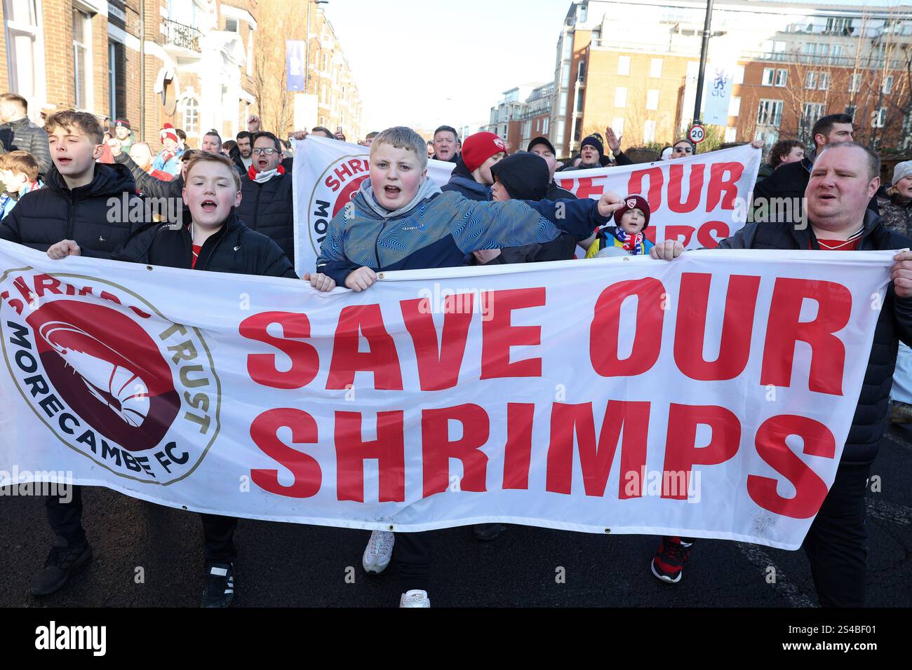 London, UK. 11th Jan, 2025. Morecambe fans arrive at the stadium ...