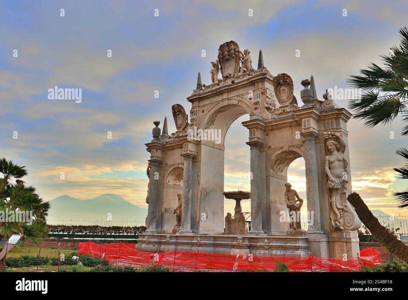 Mount Vesuvius viewed from the Gulf of Naples over the ruins, Italy ...