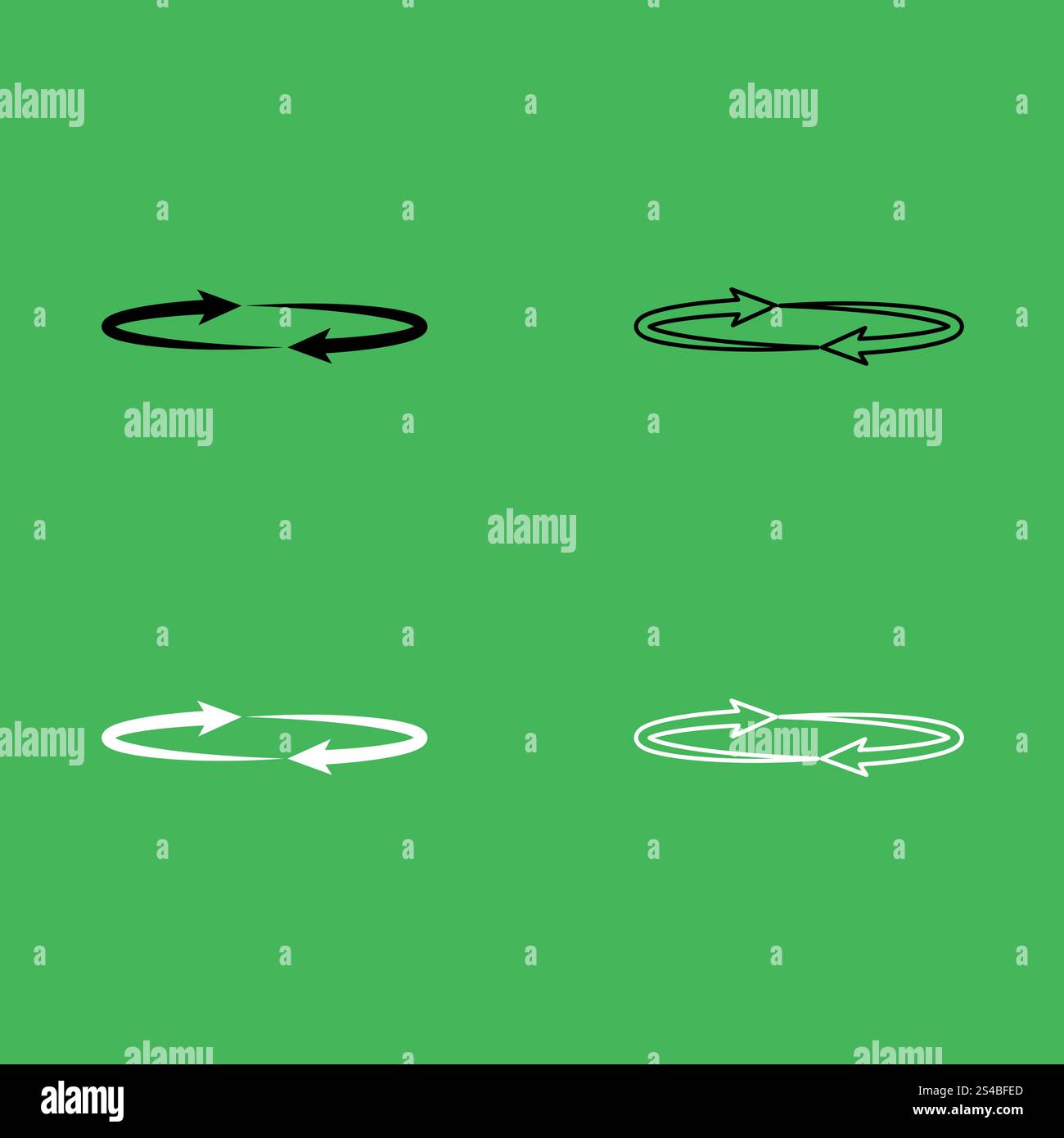 Two arrows on the circle Angle 360 icon Black and white color set . Two ...