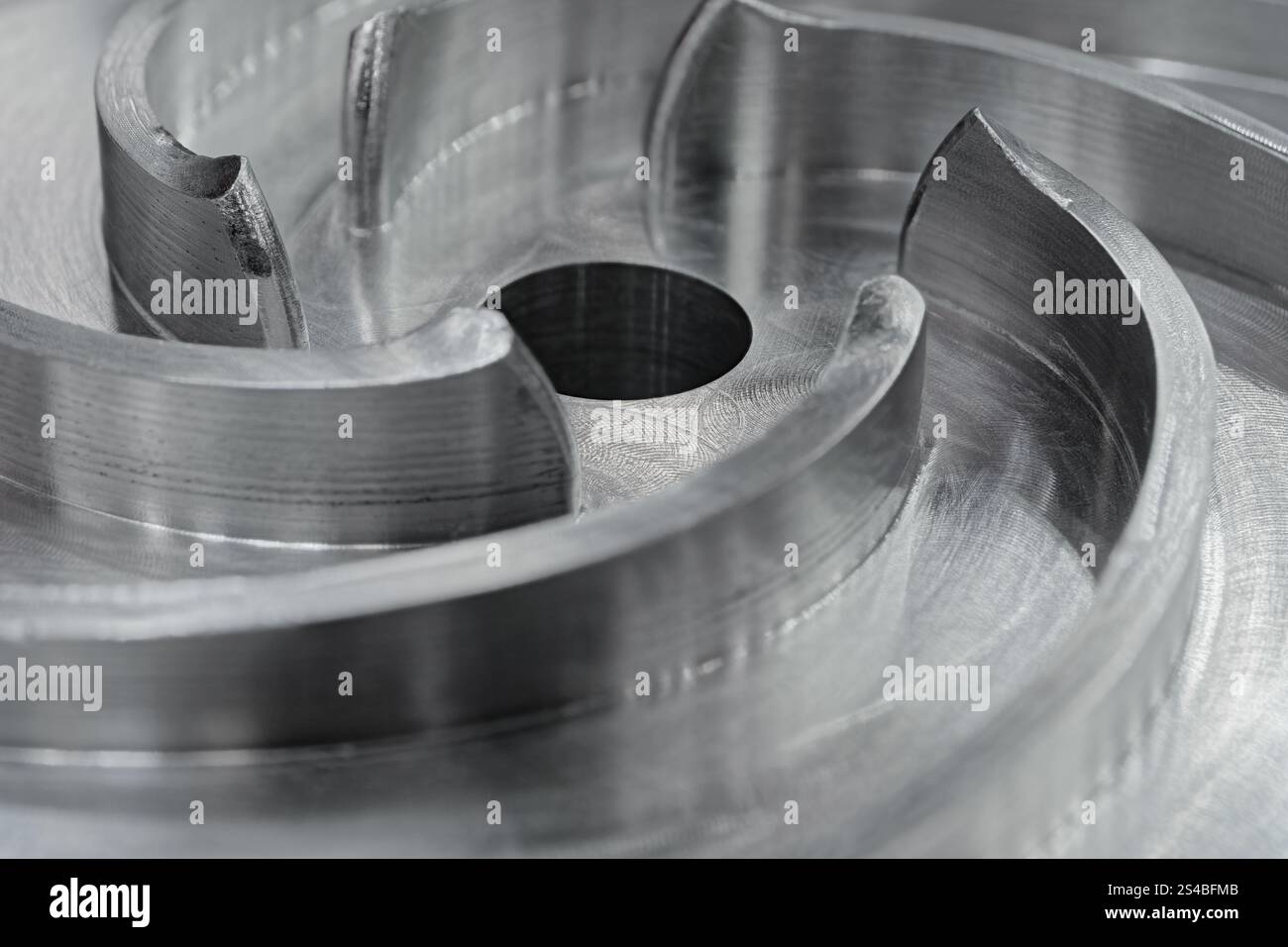 Steel centrifugal pump impeller, close up shot, selective focus ...