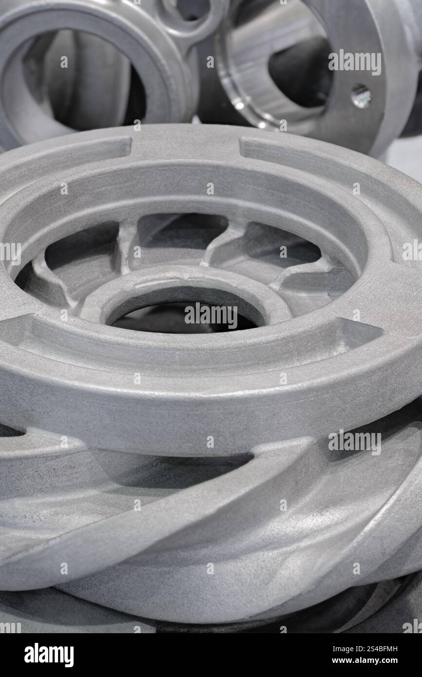 Various cast metal products of complex shapes, group of pipeline ...