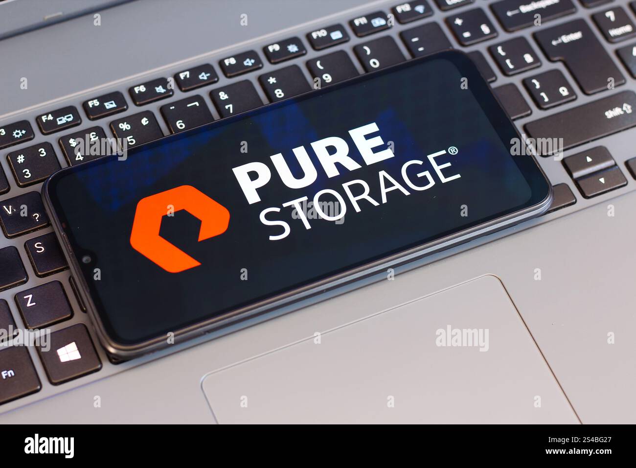 In this photo illustration, the Pure Storage, Inc. logo is seen ...