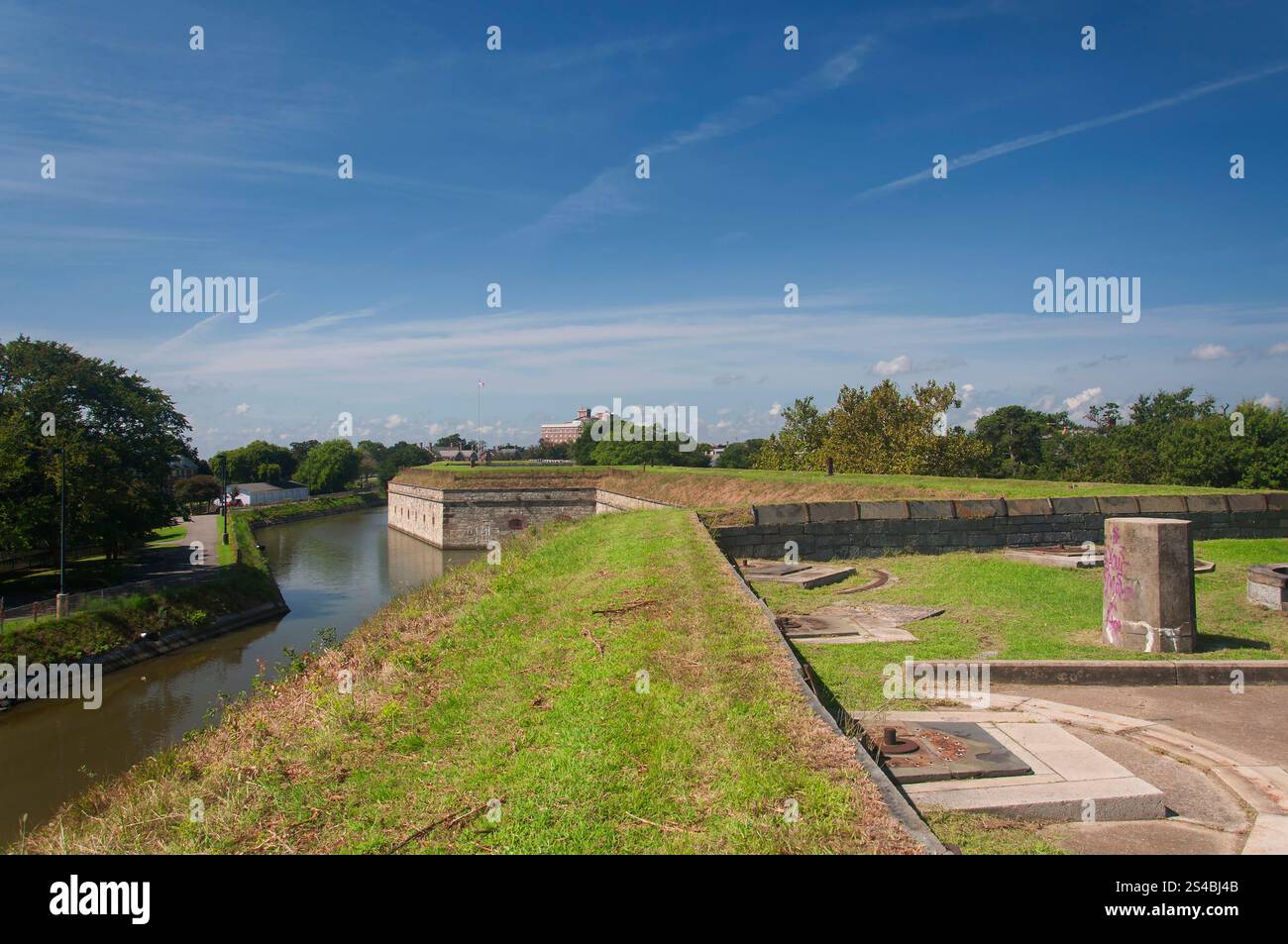 A wall and moat at the historic fort monroe national monument in ...
