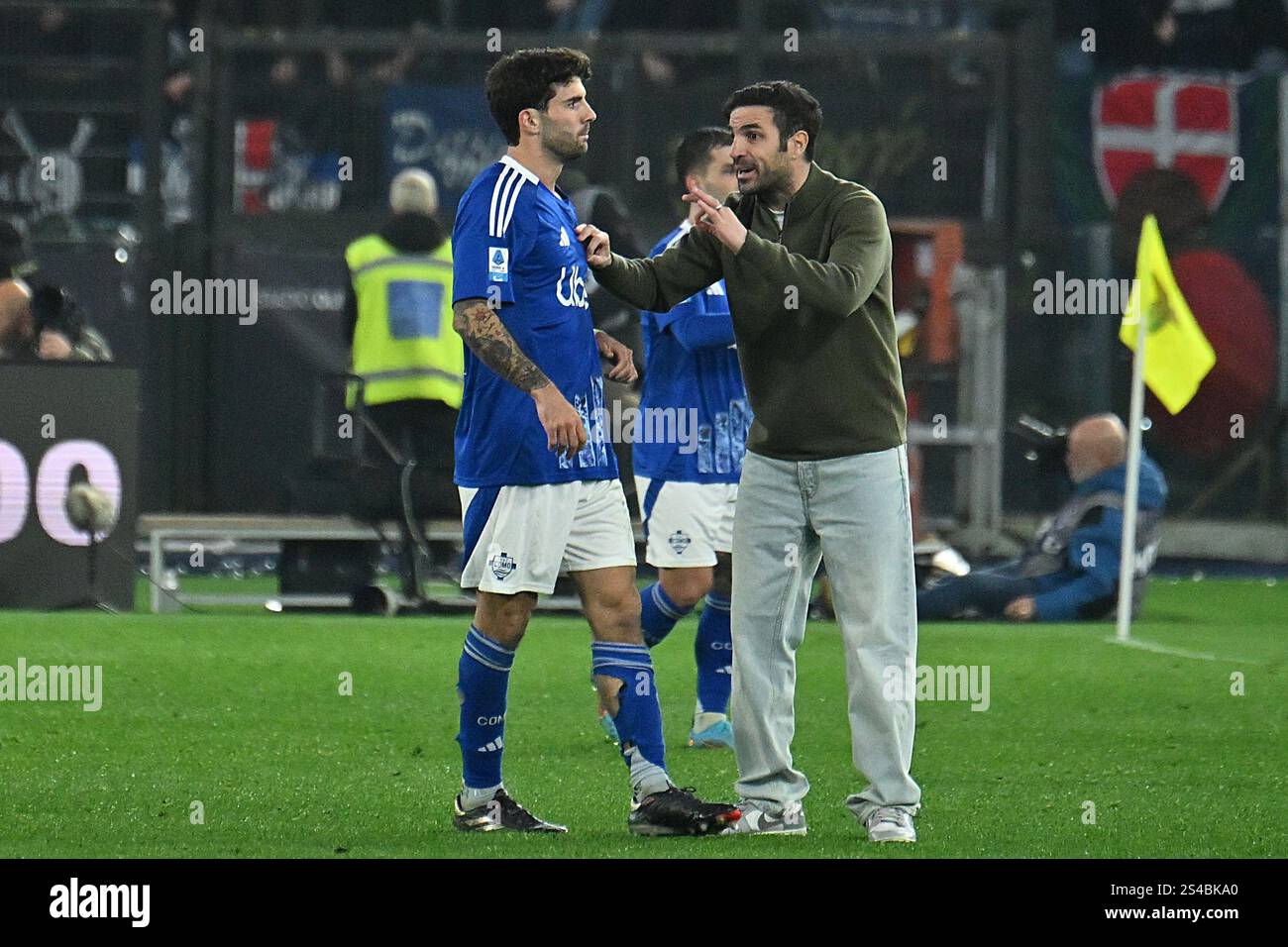 Rome, Lazio. 10th Jan, 2025. Patrick Cutrone of Como, Como head coach Cesc Fabregas reacts ...