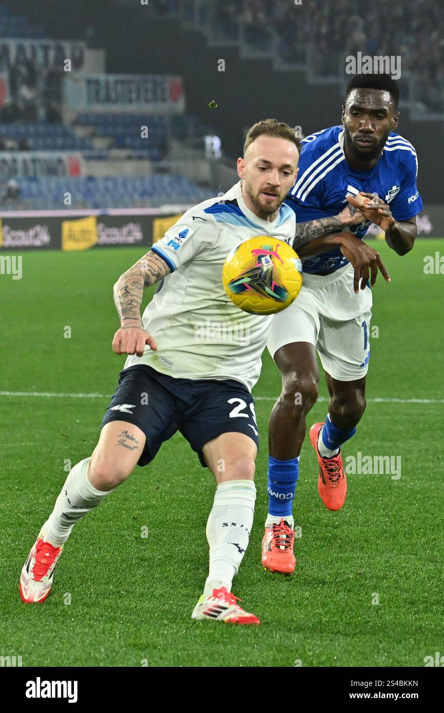 Rome, Lazio. 10th Jan, 2025. Manuel Lazzari of SS Lazio, Alieu Fadera of Como during the Serie A ...