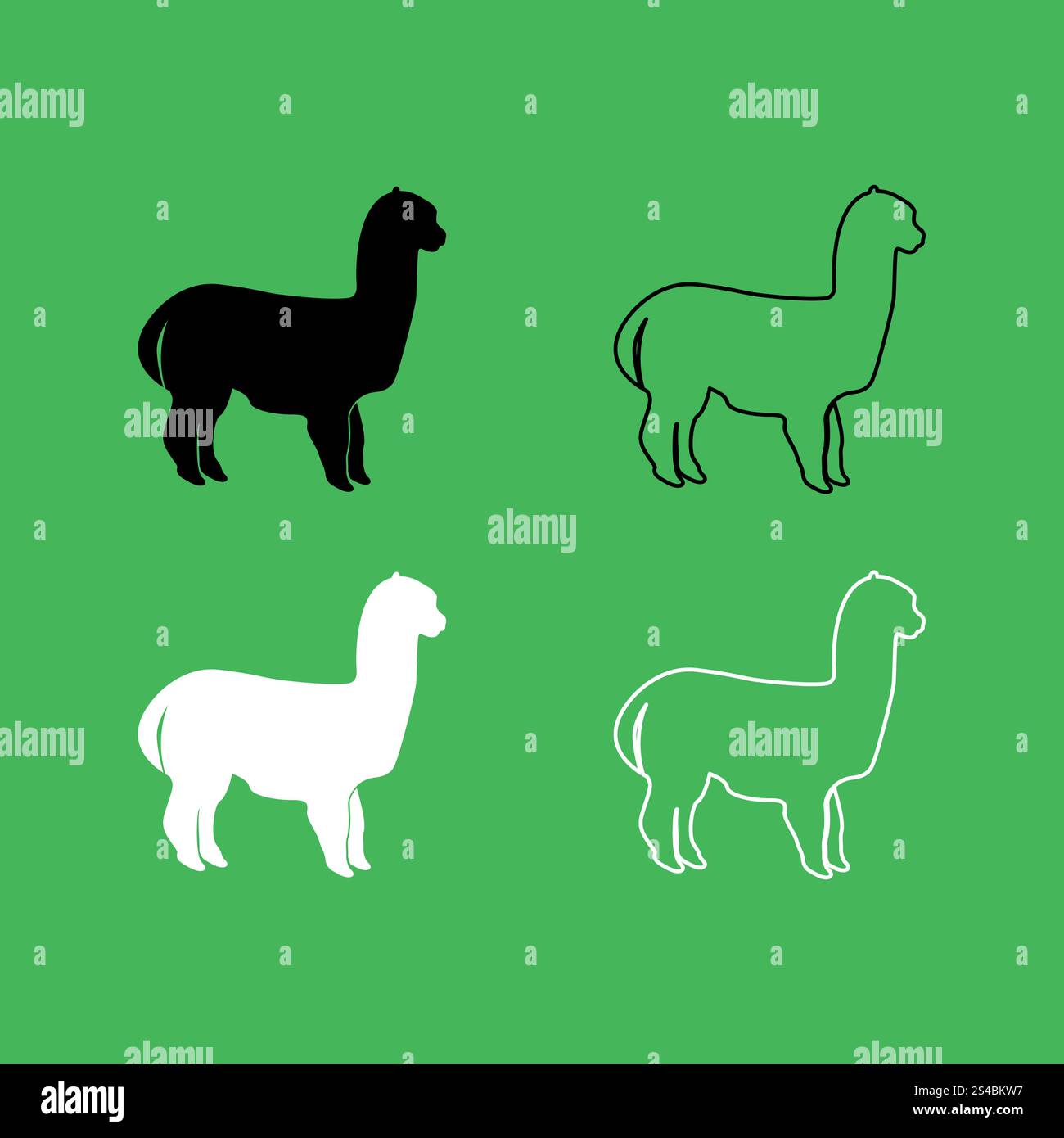 Alpaca icon Black and white color set . Alpaca icon . Black and white ...