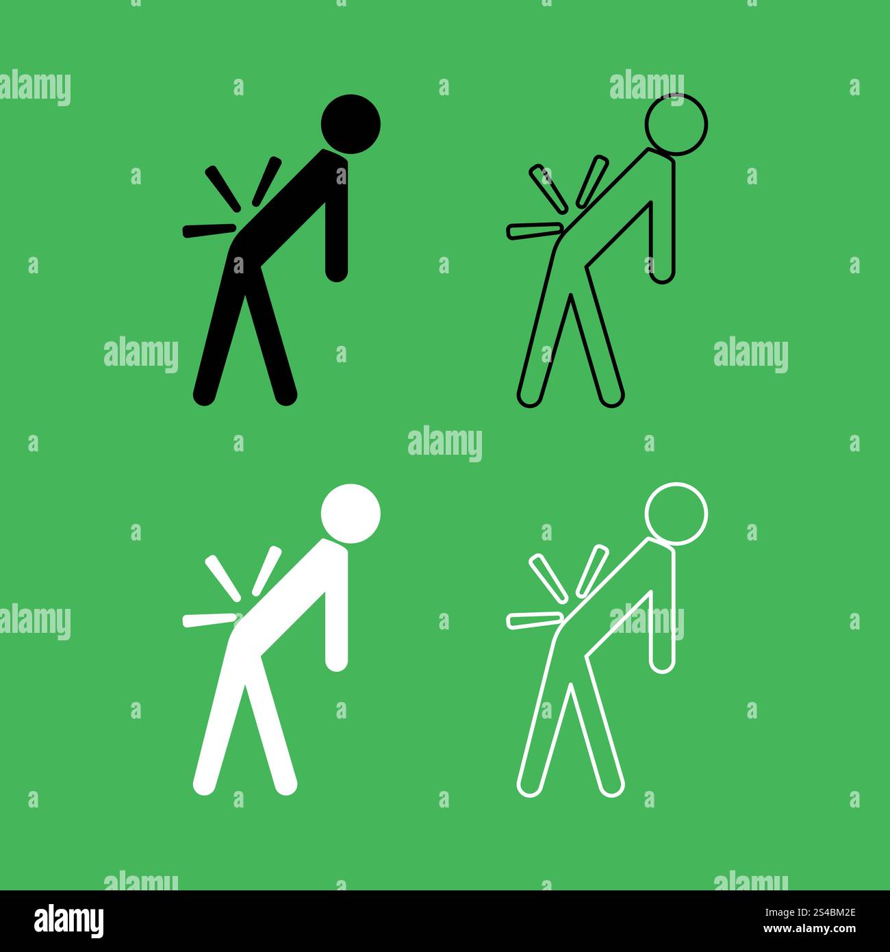 Man a with sick back Backache icon Black and white color set . Man a ...