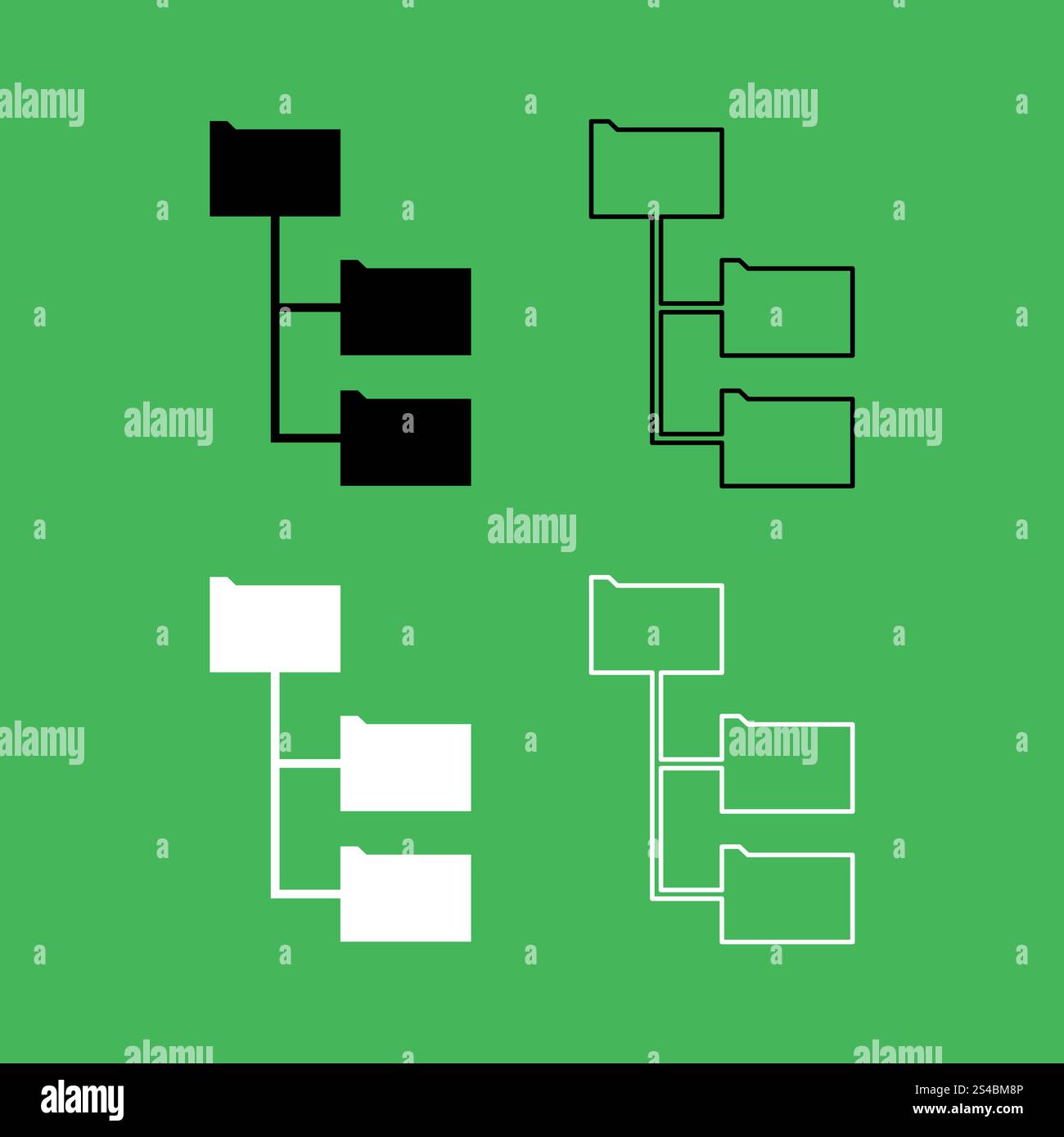 Folder structure icon Black and white color set . Folder structure icon ...
