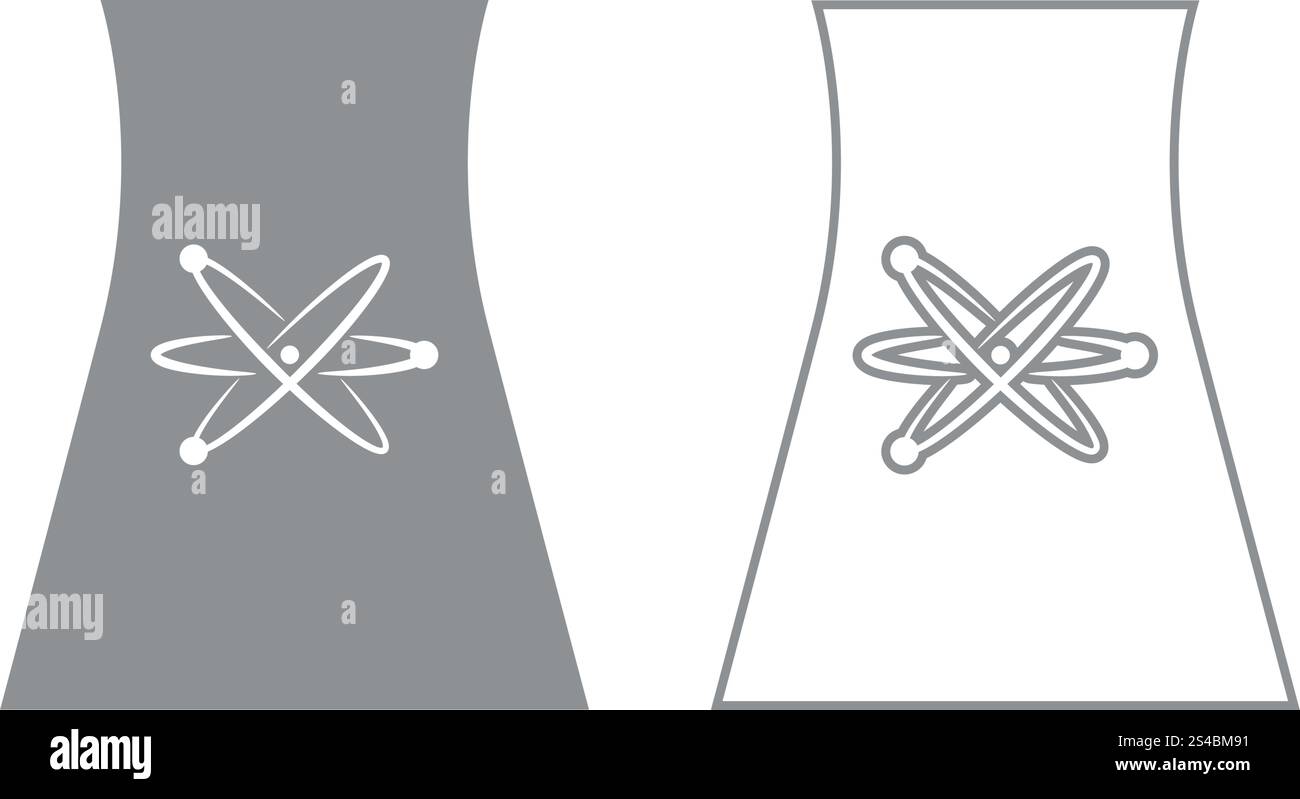Cooling tower of nuclear power plant icon grey set. Cooling tower of ...